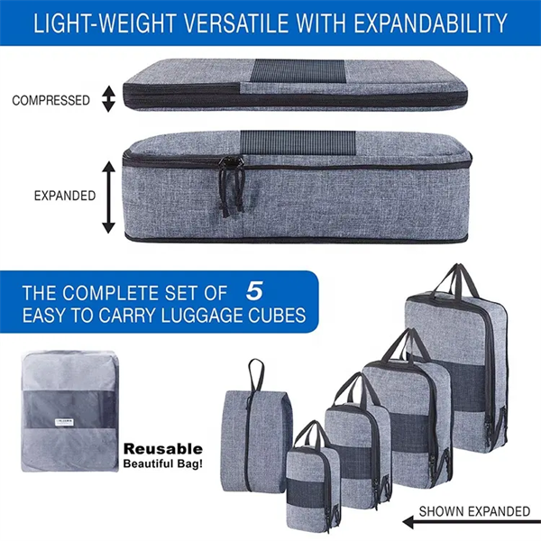 5 Set Lightweight Packing Cubes Travel Luggage Organizers